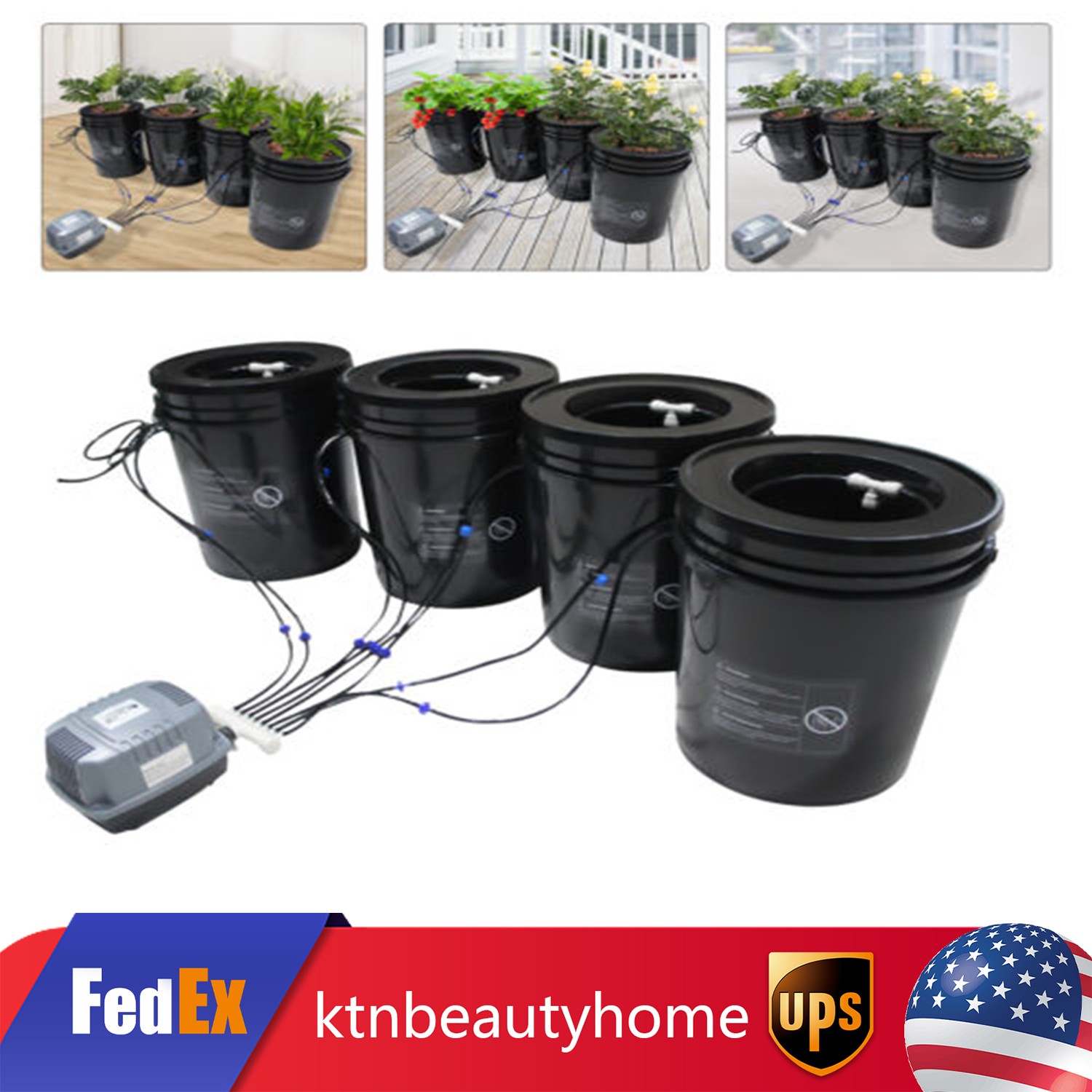 4 Bucket 5 Gal DWC Hydroponics Grow System with Top Drip Irrigation ...